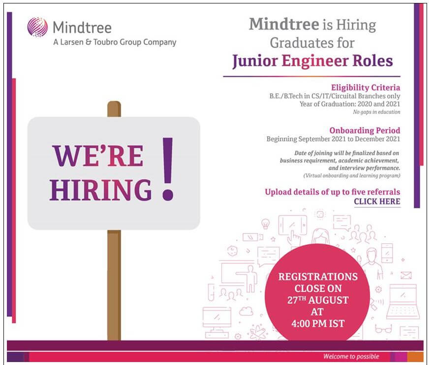 Mindtree Recruitment 2021 | Various Junior Engineer Jobs - ExamLocal.in